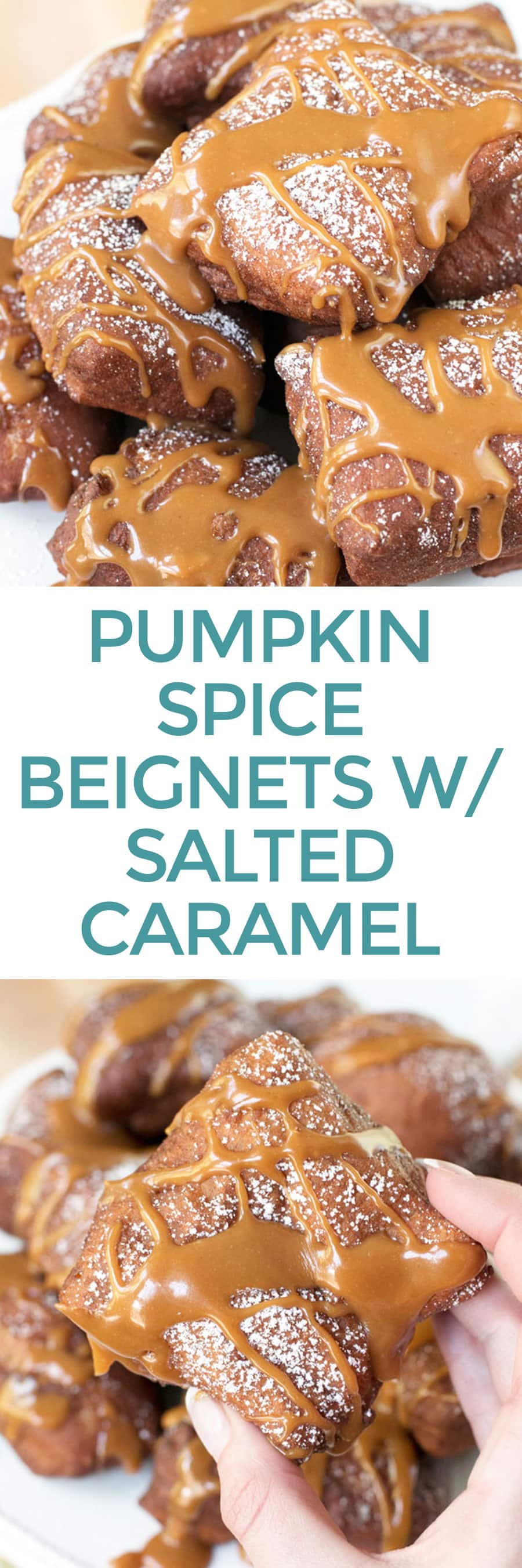 Pumpkin Spice Beignets with Salted Caramel Drizzle | Cake 'n Knife