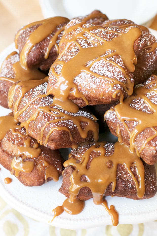 Pumpkin Spice Beignets with Salted Caramel Drizzle | Cake 'n Knife