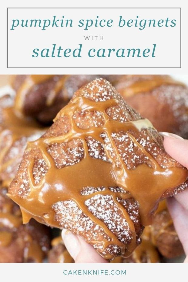 Pumpkin Spice Beignets with Salted Caramel Drizzle | Cake 'n Knife