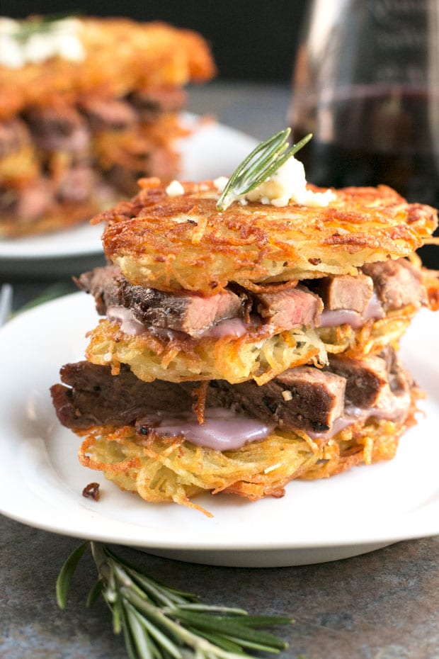 Garlic Rosemary Steak & Potato Stacks with Red Wine Blue Cheese Sauce ...