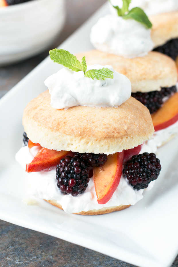 Blackberry Peach Shortcake Stacks with Mint Whipped Cream | Cake 'n Knife