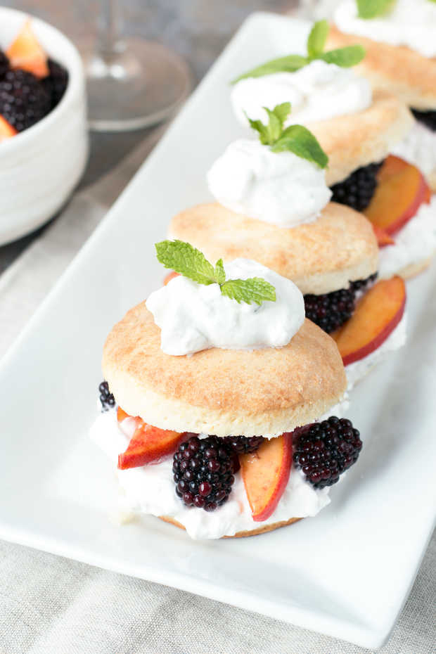 Blackberry Peach Shortcake Stacks with Mint Whipped Cream | Cake 'n Knife