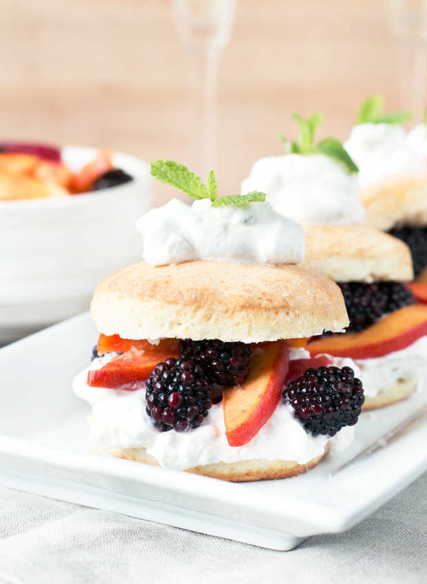 Blackberry Peach Shortcake Stacks with Mint Whipped Cream | Cake 'n Knife