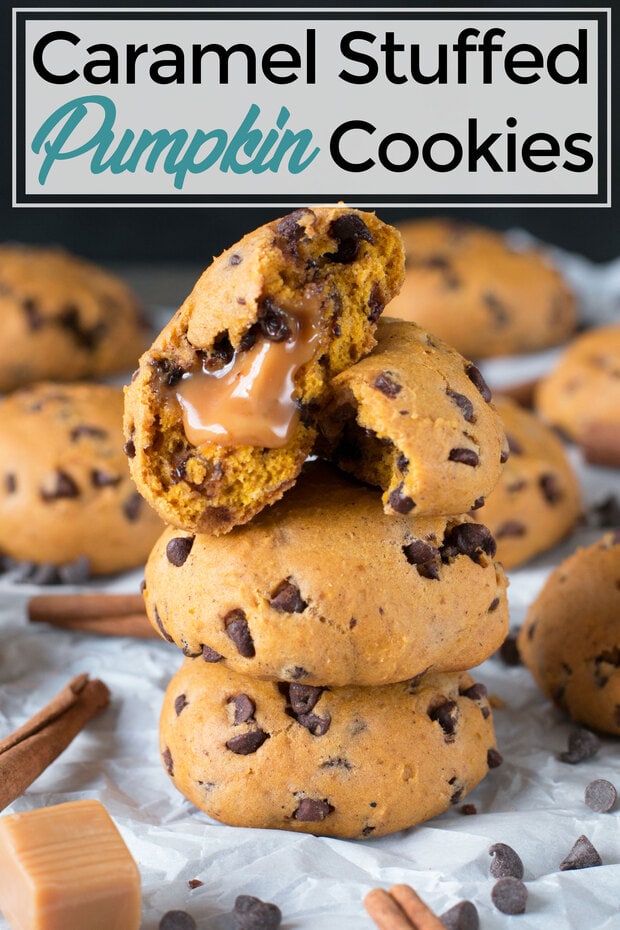 Caramel Stuffed Pumpkin Cookies | Cake 'n Knife