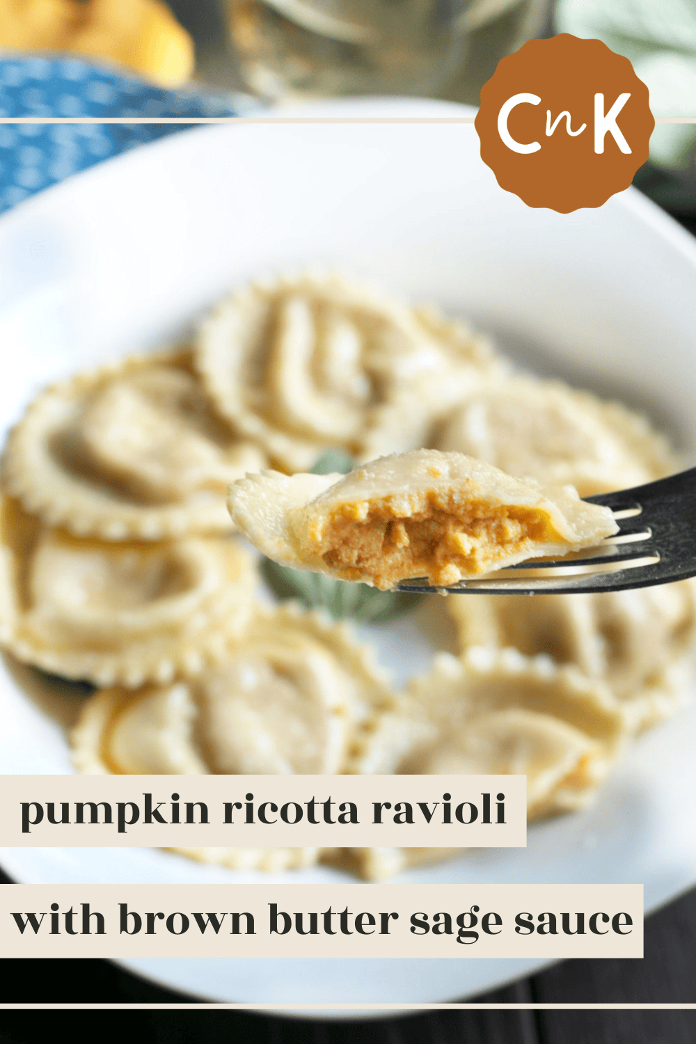 Pumpkin Ricotta Ravioli with Brown Butter Sage Sauce | Cake 'n Knife