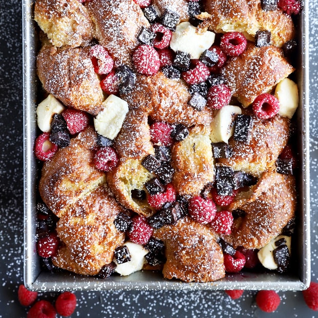 Raspberry Chocolate Croissant French Toast Bake | Cake 'n Knife