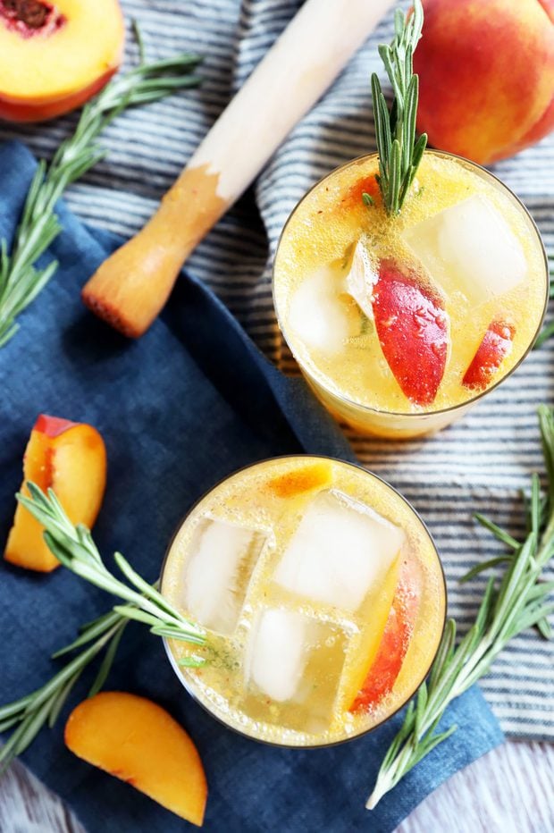 Sparkling Rosemary Peach Mocktail | Cake 'n Knife