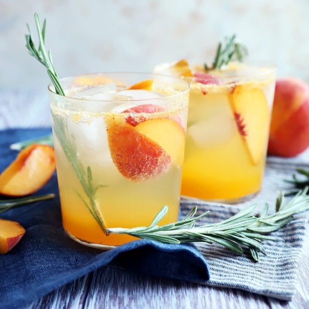 Sparkling Rosemary Peach Mocktail | Cake 'n Knife