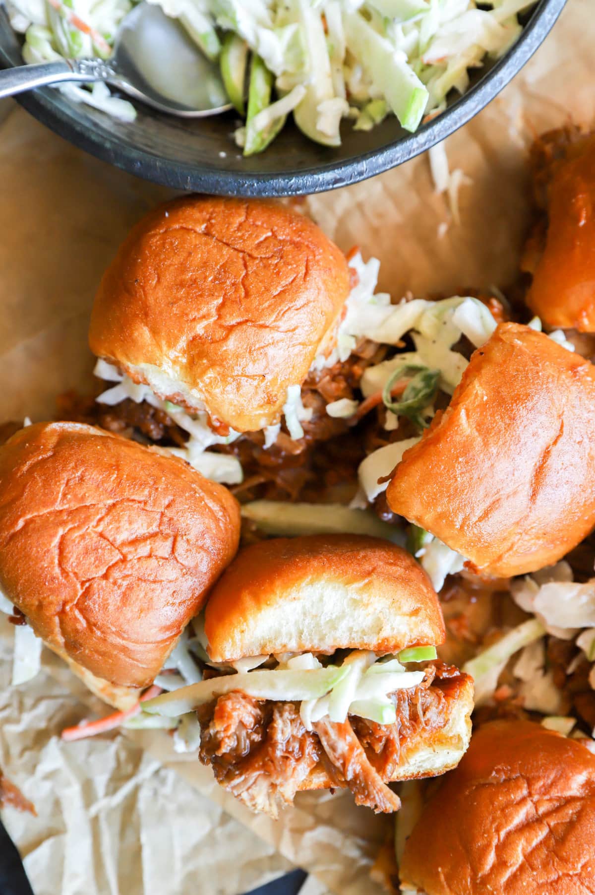 BBQ Pulled Pork Sliders with Apple Coleslaw | Cake 'n Knife