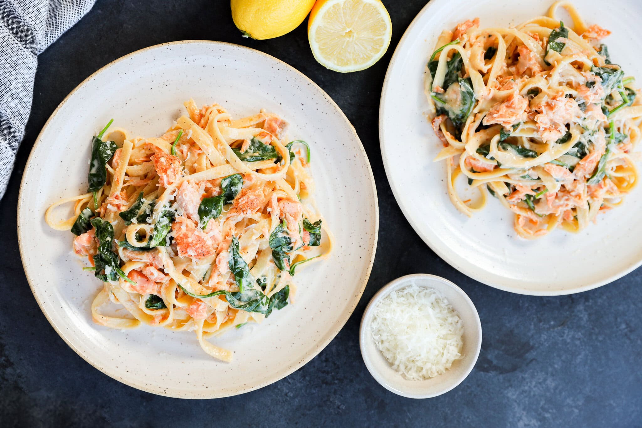 The Easiest Creamy Lemon Salmon Pasta Recipe (with Greens!) | Cake 'n Knife