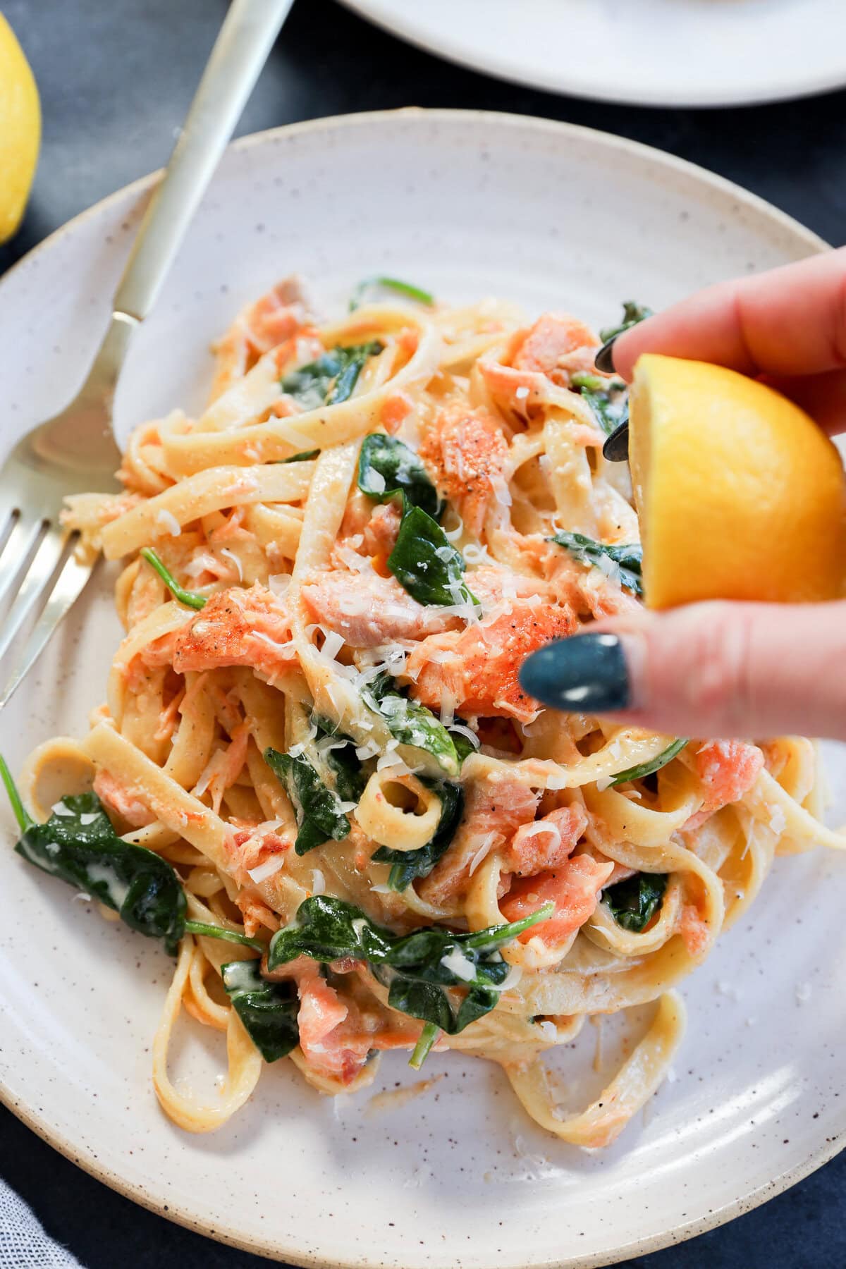 The Easiest Creamy Lemon Salmon Pasta Recipe (with Greens!) | Cake 'n Knife